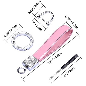 Wisdompro Bling Leather Car Keychain, Universal Genuine Leather Car Keys Keychain Key FOB Keychain, Key Chains Women for Car Keys with Anti-lost D-ring and 2 Keyrings - Pink