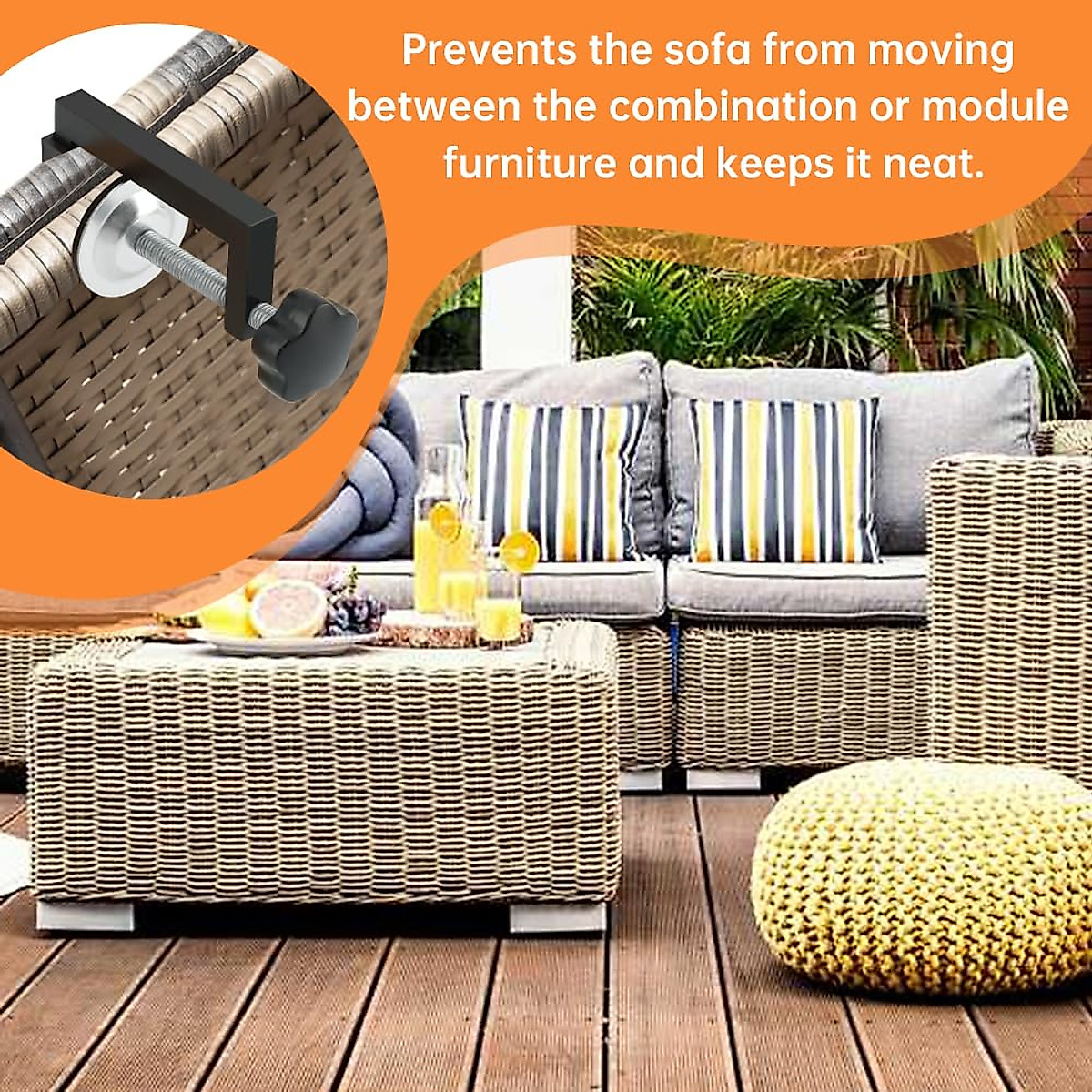 4PCS Outdoor Furniture Clips, Adjustable Patio Furniture Clips, Outdoor Furniture Clips for Wicker Sectional, Couch Connectors to Make Sectional Stay, Keep Sectional Couch Together