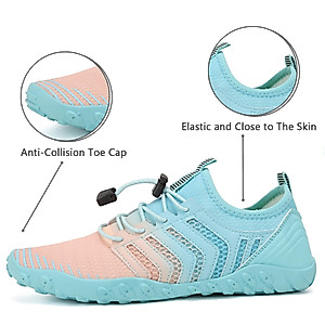 WateLves Water Shoes Mens Womens Beach Swim Shoes Quick-Dry Aqua Socks Pool Shoes for Surf Yoga Water Aerobics (G-Pink/Blue, 39)