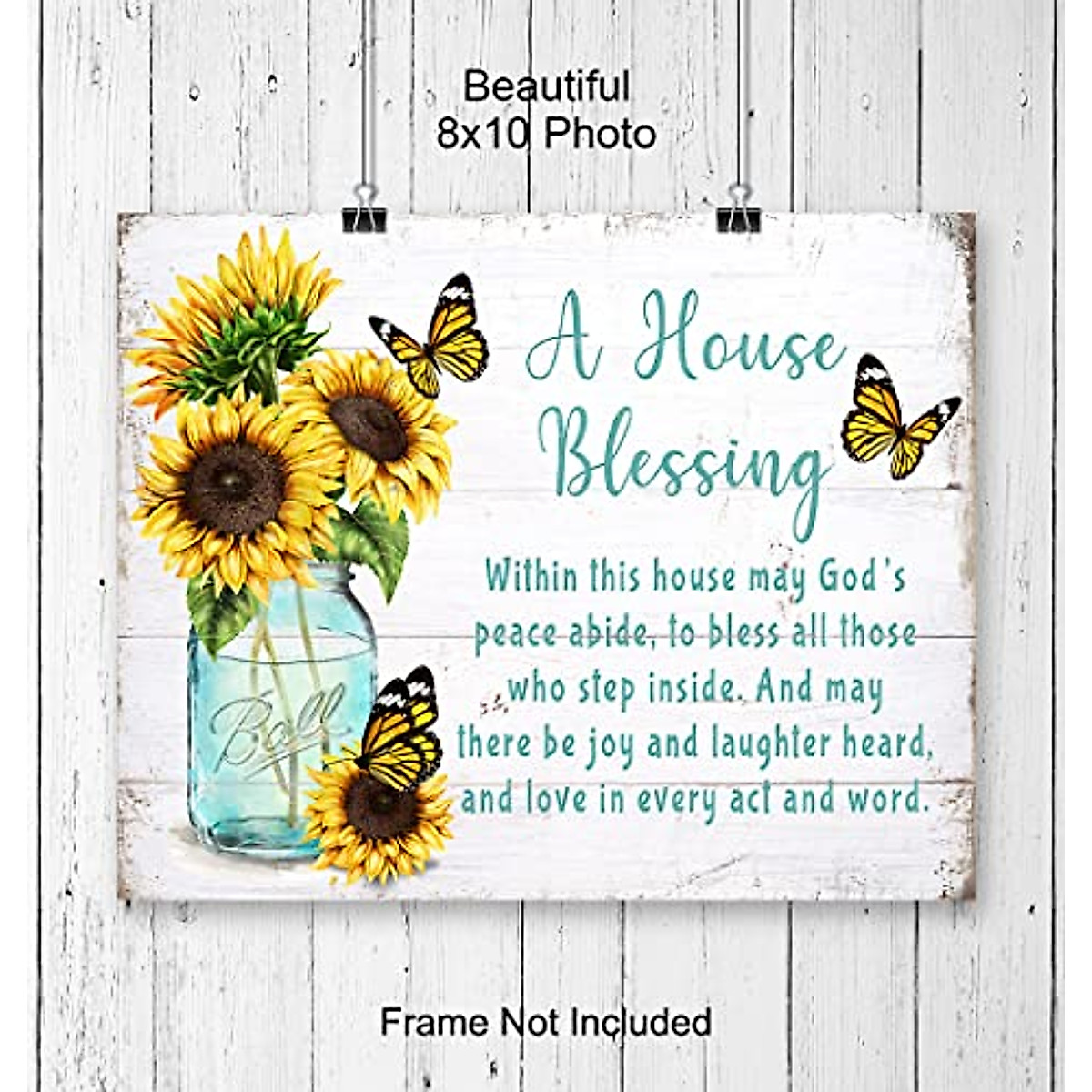 House Blessing - Religious Housewarming Gifts for Women - Christian Wall Art - Rustic Country Sunflower Butterfly Wall Decor - Blessed Wall Art - Inspirational Wall Decor - Bible Verses Wall Decor