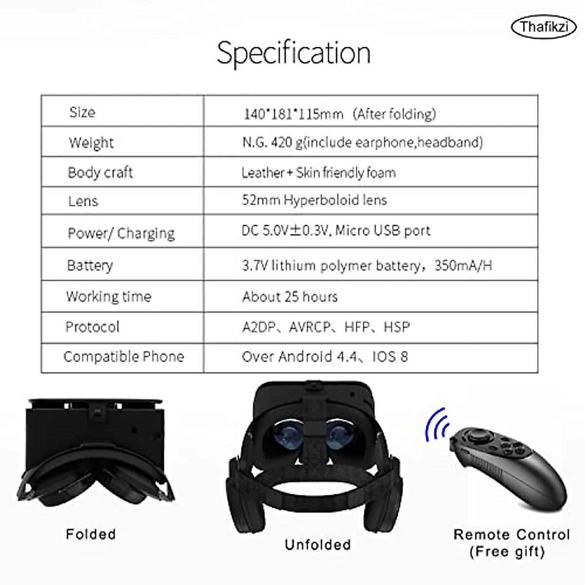VR Headset Compatible with iPhone & Android Phone - Universal Virtual Reality Goggles with Remote Control - 3D VR Glasses Play Mobile Games Watch 3D Movies Gift for Adults/Kids Eye Protection (Black)