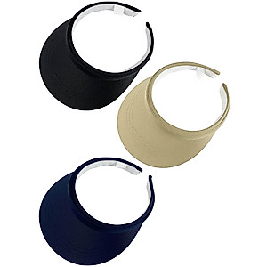 3 Pack Sun Visor Hats Womens Men Adjustable Clip On Visors Summer Wide Brim Outdoor Hat Golf Tennis Hiking Cap Headwear (Black, Navy, Khaki)