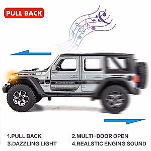 BDTCTK Off-Road 7 Door for Wrangler Diecast Toy Car Model, 1/22 Scale Metal Alloy Vehicle for Kids Boys Girls Adults, Doors Open, Light and Sound, Gifts Gray