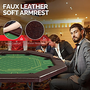 PEXMOR Foldable Poker Table, 8 Player Octagonal Folding Texas Holdem Blackjack Table w/Casino-Grade Felt, Water-Resistant Cushioned Rail, 8 Cup Holders, Portable Collapsible Legs Casino Game Table