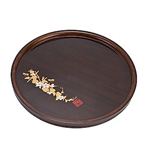 Fishawk Bamboo Tea Tray, Japanese Tea Serving Tray, Chinese Gongfu Tea Cup Plate Food Tray, Resin Decorative Table Tray for Home Breakfast in Bed Coffee Water Storage(Round trumpet)