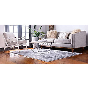 Unique Loom Leila Collection Distressed, Traditional, Vintage, Geometric, Border, High-Low Pile Area Rug (3' 3 x 5' 3 Rectangular, Gray/Ivory)