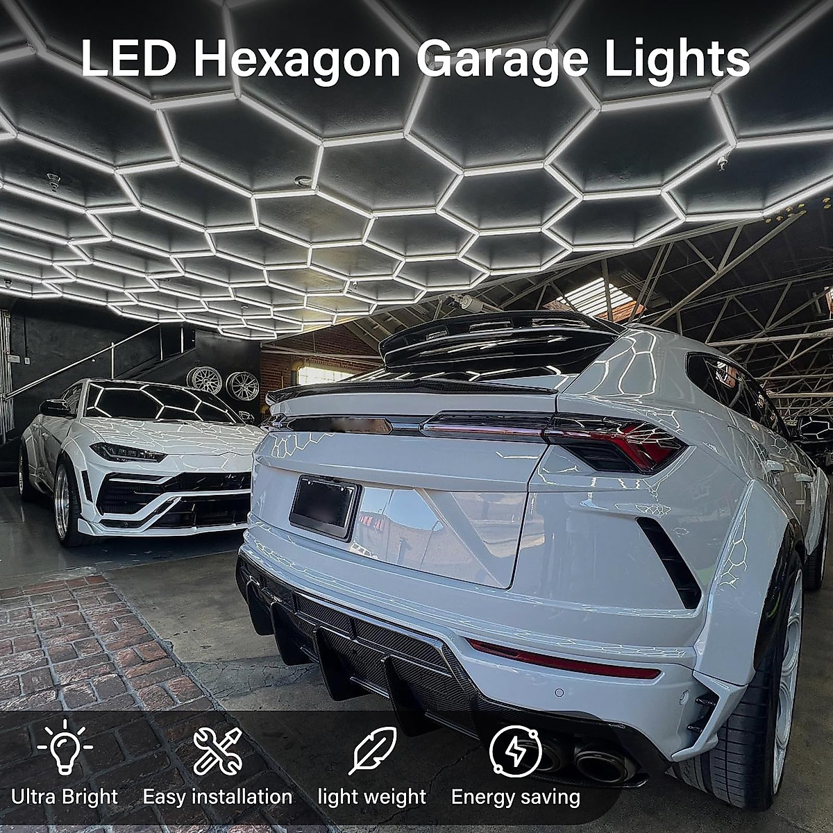 LED Hexagon Lights - LED Hexagon Garage Lights, 548W 65760 Lumen, Hexagon Ceiling Lighting, Cool White Light 6500K, for Garage Gym Barber Shop
