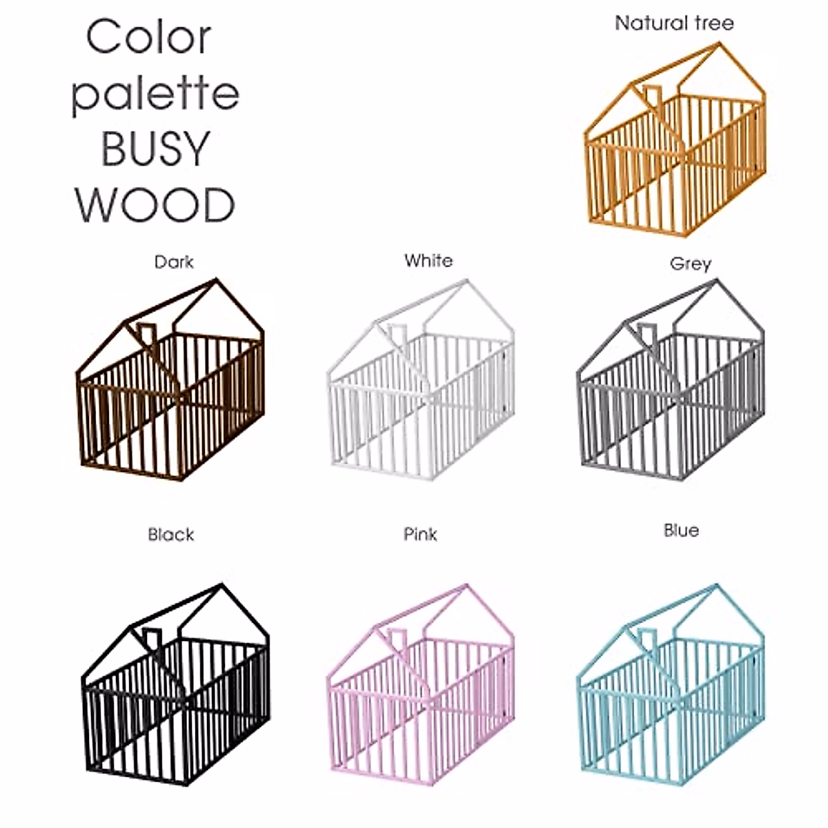 BUSYWOOD Montessori Playpen for Toddlers - Kids Play Pen Bed with Roof - High Rails Toddler Playpen - Floor Playpen Bed for Kids - Montessori Bedroom Furniture (Model 21)