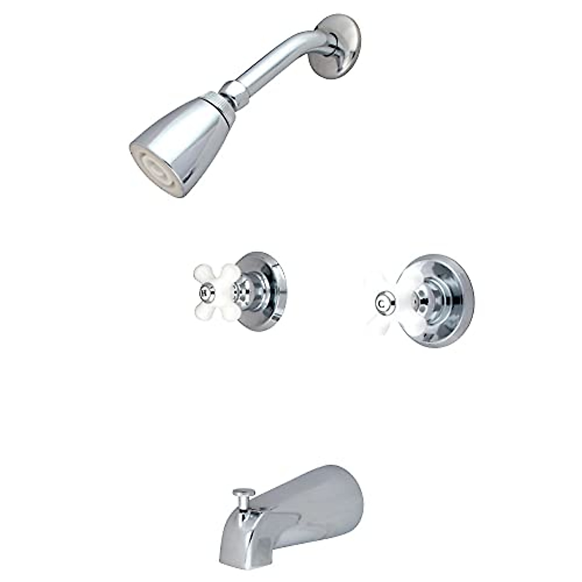 Kingston Brass KB241PX Magellan Tub and Shower Faucet Porcelain Cross Handle, Polished Chrome,5-Inch Spout Reach