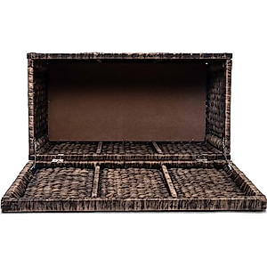 Finch Wicker Trunk - Vintage and Boho style Chest to store Blanket and toys, Ideal for Living Room, Bedroom, Kids Room, Wooden Frame with Water Hyacinth Woven Construction, Brown