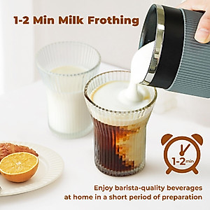 LVNASST Electric Milk Frother 4-IN-1 Hot Cold Foamer for Coffee Auto Shut-Off Milk Warmer, Non-Stick Interior Coating, 2 Whisks Black