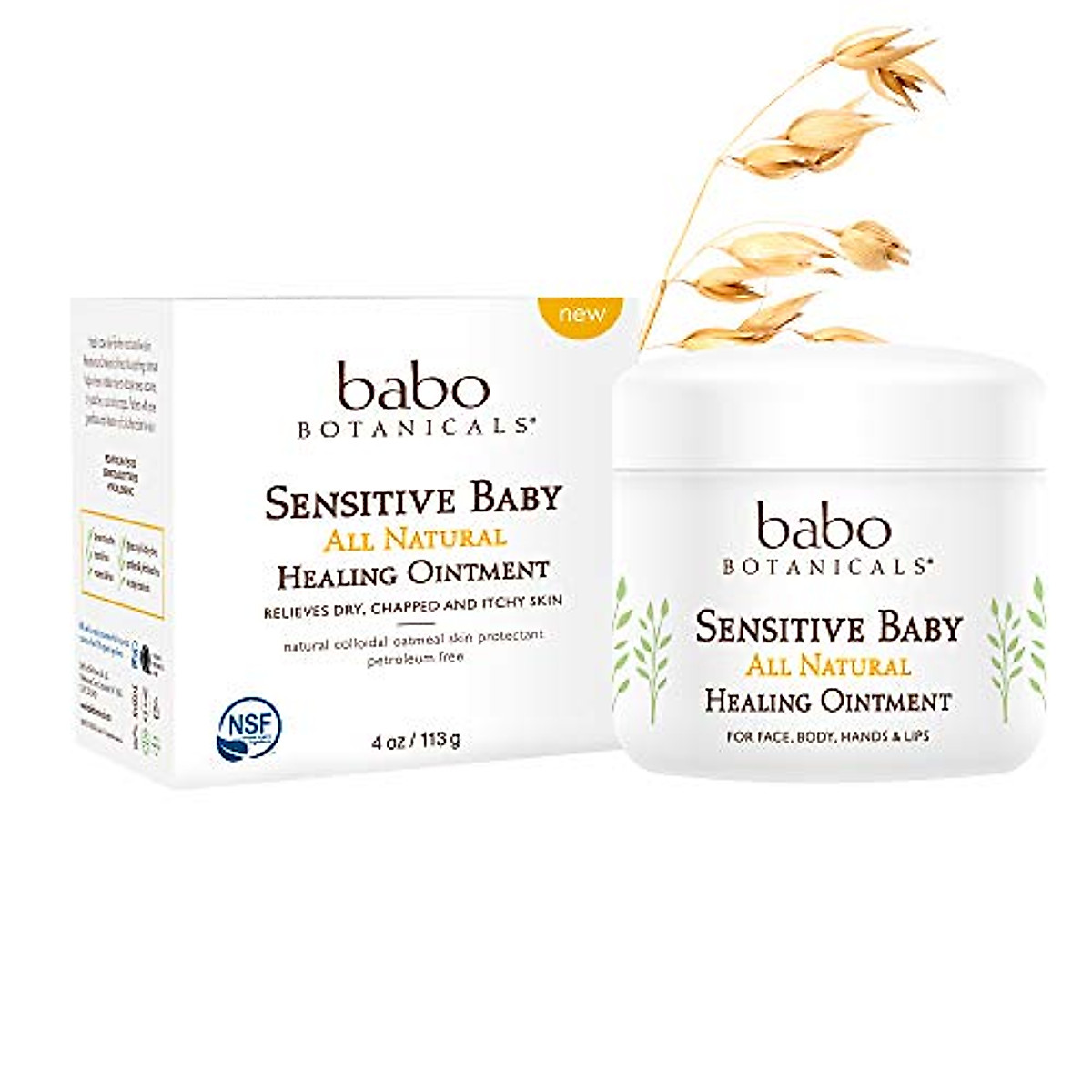 Babo Botanicals 70+% Organic Sensitive Baby All Natural Healing Ointment with Medical Grade Colloidal Oatmeal, Unscented 4 Ounce