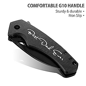 LOTHAR Pocket Knife - Engraved BEST DAD EVER - 2.98'' D2 Steel Blade EDC Knife with G10 Handle - Sharp Folding Knife for EDC - Great Gifts for Dad and Men