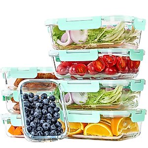 8 Pack Glass Food Storage Containers, Airtight Meal Prep Containers with Lids BPA Free, Stackable & Leak Proof Boxes for Lunch, Freezer to Microwave Oven Safe (8 Lids + 8 Bowls)