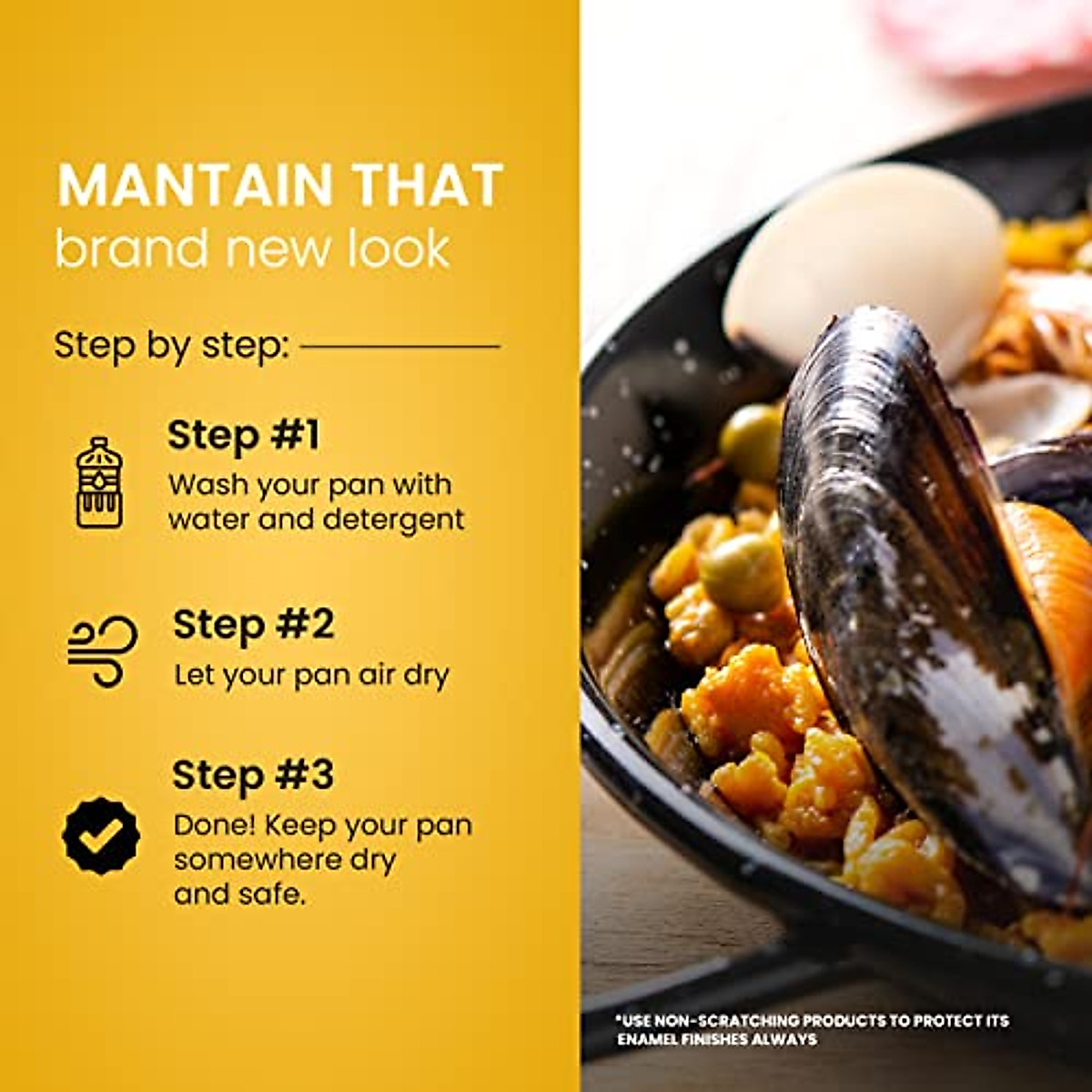 Machika Enamel Paella Pan | Paella Pan | Skillet for Paella and Rice Recipes | Perfect for Indoor & Outdoors | Easy Cleaning | Rust Proof Coating | 10 Servings | 17 inches |