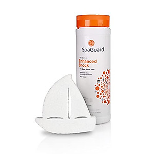 SpaGuard Enhanced Shock 2lb with LeisureQuip ScumBoat Scum Absorber and LeisureQuip Hot Tub Care E-Book