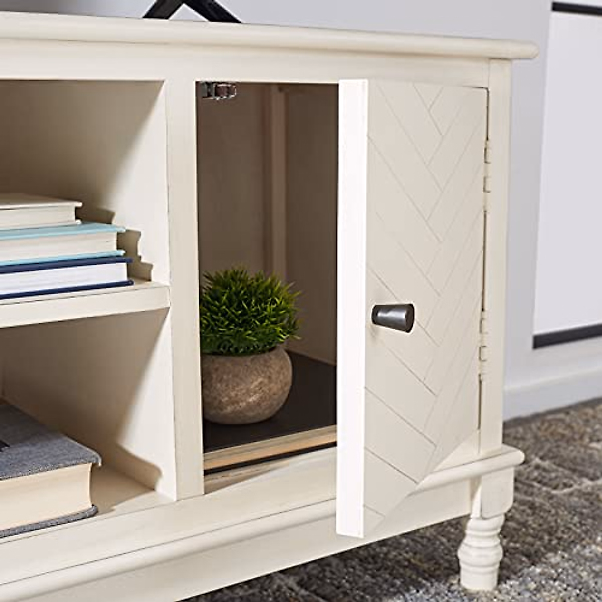 SAFAVIEH Home Collection Magnolia Distressed White 2-Door 2-Shelf Media Stand (up to 55-inch Flat Screen TV)