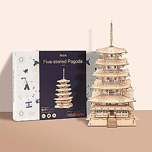 Rolife 3D Wooden Puzzles Temple Building Kit - 275PCS Japanese Five-storied Pagoda 13" Model Craft Kits for Adults/Boys/Girls