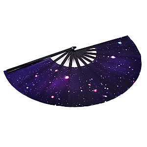 Amajiji Large Galaxy Folding Fan, Chinease/Japanese Folding Nylon-Cloth Hand Fan, Hand Folding Fans for Women/Men, Hand Fan Festival Gift Fan Craft Fan Folding Fan Dance Fan (AM3)