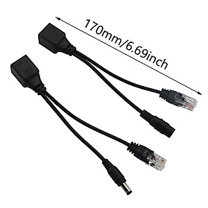 POE Splitter Injector Kit ZCZQC 1Pair Inline Passive Power Injector Cable with 5.5x2.1 mm DC Connector PoE Injector and PoE Splitter Kit