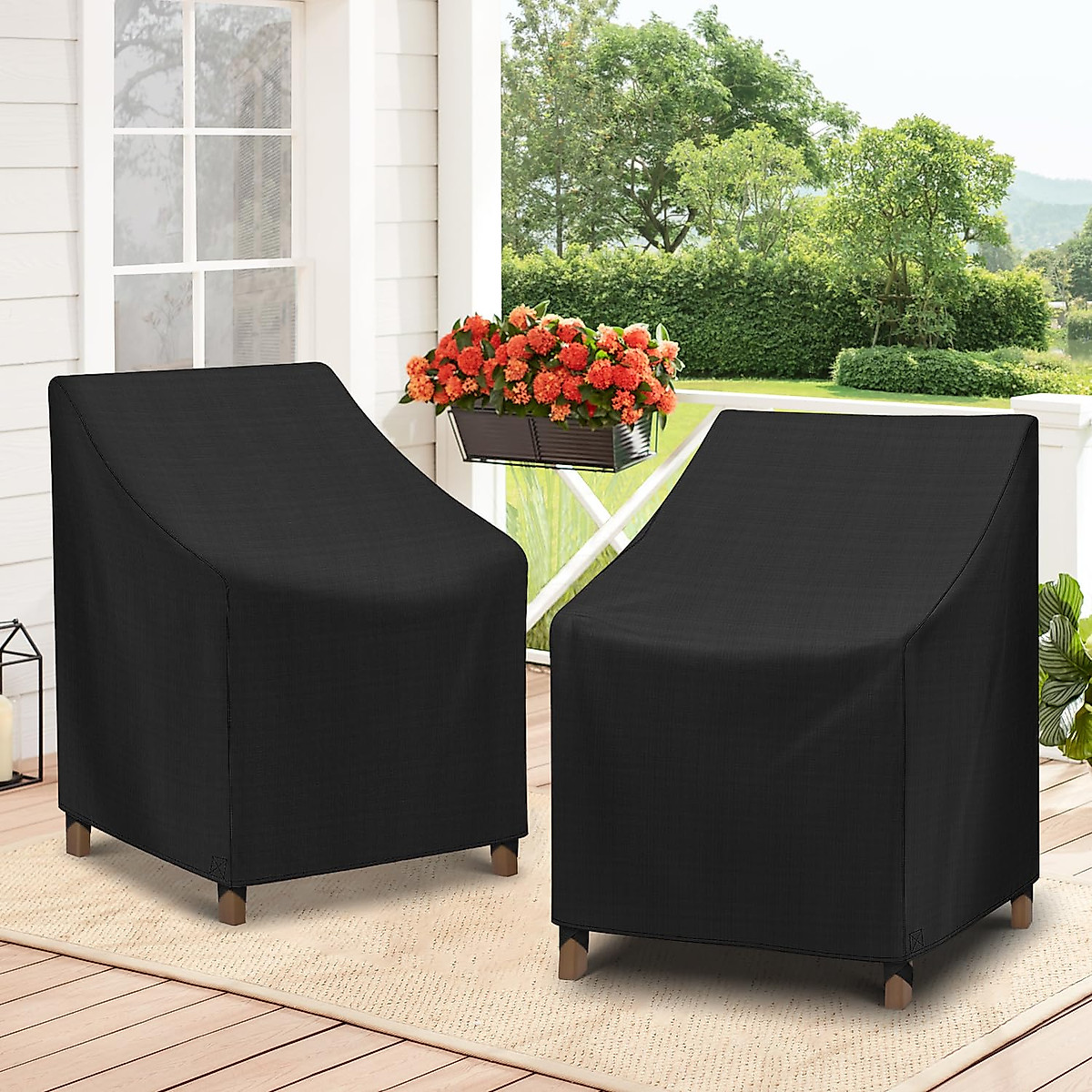 SunPatio Outdoor Dining Chair Covers Waterproof, Patio Chair Covers for Outdoor Furniture, Fade Resistant Lawn Furniture Covers, All Weather Protection, 2Pack - 27" W x 29" D x 35" H, Black
