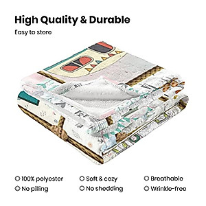 Happy Camper Decor Blanket Camping Bus Throw Blanket Soft Warm Camp Bedding for Adults Teens Couch Sofa 50" X 60" Yellow