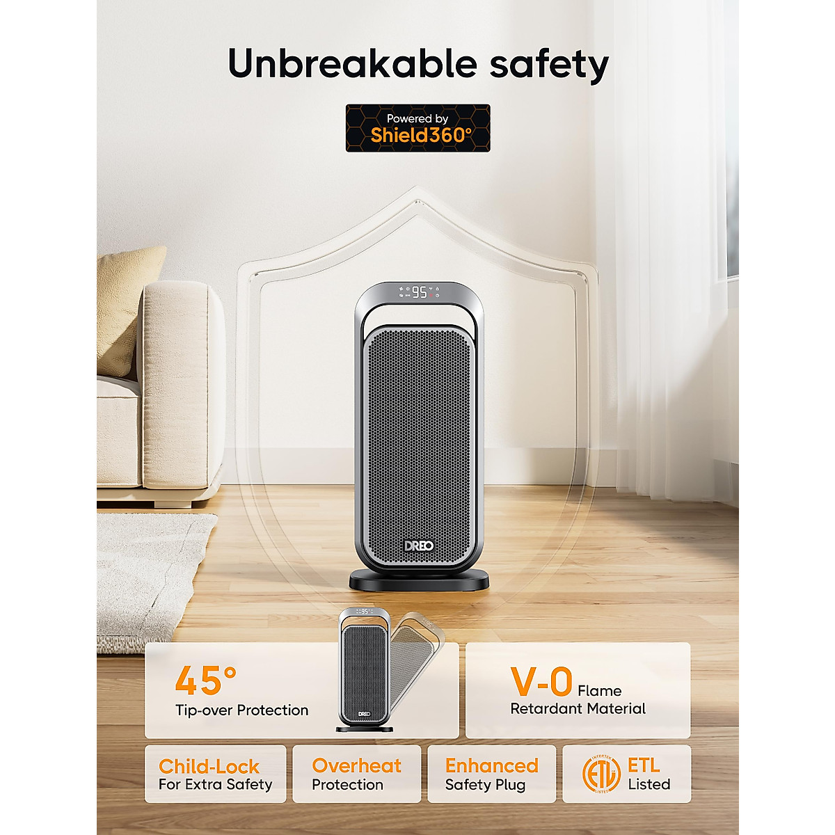 Dreo Quiet Space Heaters for Indoor Use, 1500W Electric Heater with Remote, PTC Ceramic Heater with Thermostat, 12H Timer, 70° Oscillation, Digital Display, Fast Safety Room Heater for Bedroom Office