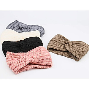 AOPRIE Knit Wide Headband for Winter 5 Pieces Women Ear Warmers Truban Headbands Thick headbands for Women Girls, Black Gray White Pink Brown
