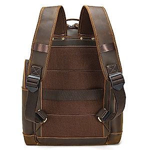 Polare Vintage Full Grain Leather 15.6 Inch Laptop Backpack For Men Camping Travel Daypack Rucksack Dark Brown