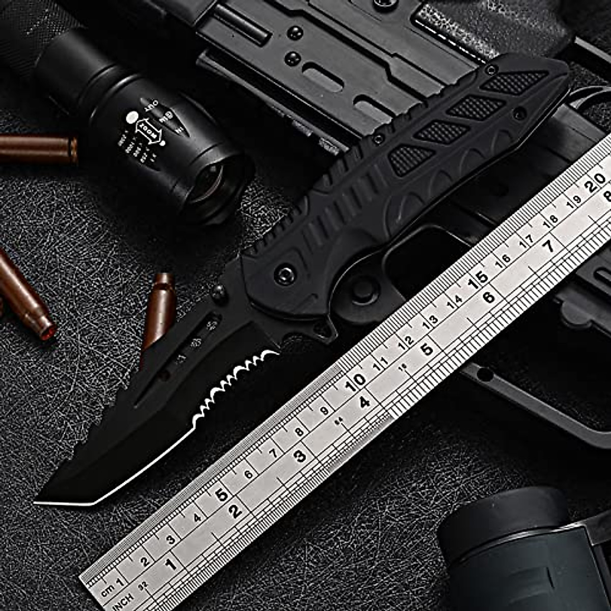Coolseed Folding Pocket Knife 3.7” Stainless Steel Blade with Black-Oxide Coating with Nylon Handle for Camping Hunting Survival Indoor and Outdoor Activities Camping (pure black)