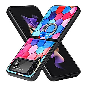 Bizzib for Samsung Galaxy Z Flip 4 Case with Ring, Ultra Slim Light Hard PC Drop Protection Shockproof Cover Compatible with Galaxy Z Flip 4 Colored Pattern-Multicolor 3