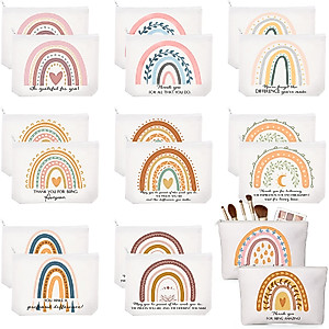 Sieral 20 Pcs Canvas Makeup Bags Bulk Inspirational Cosmetic Bag Pouch with Zipper for Women Employee Appreciation Thank You Gifts for Coworker Staff Medical Assistant Nurse(Rainbow)