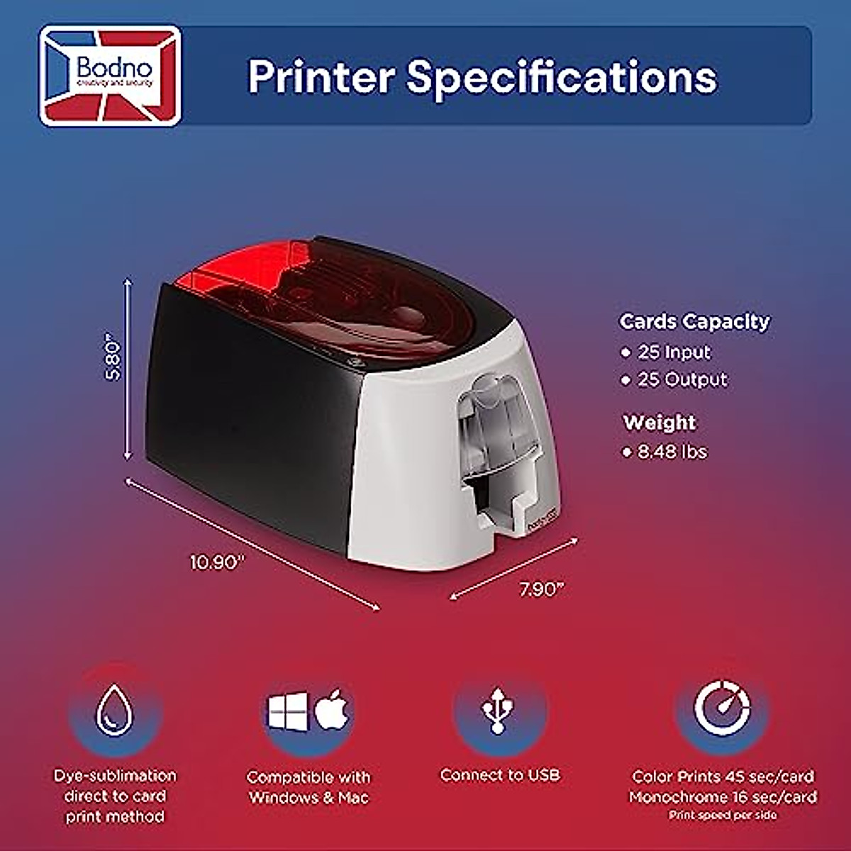 Bodno Badgy100 ID Card Printer with Complete Supplies Package ID Software - Bronze Edition