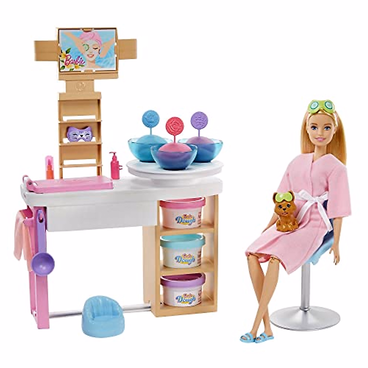 Barbie Spa Day Toy Playset with Blonde Doll & 10+ Accessories Including Puppy, Spa Station, Face Mask Mold & Dough