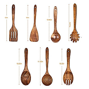 Wooden Spoons for Cooking,7Pcs Wooden Utensils for Cooking Teak Wooden Kitchen Utensil Set Wooden Cooking Utensils Wooden Spatula for Cooking