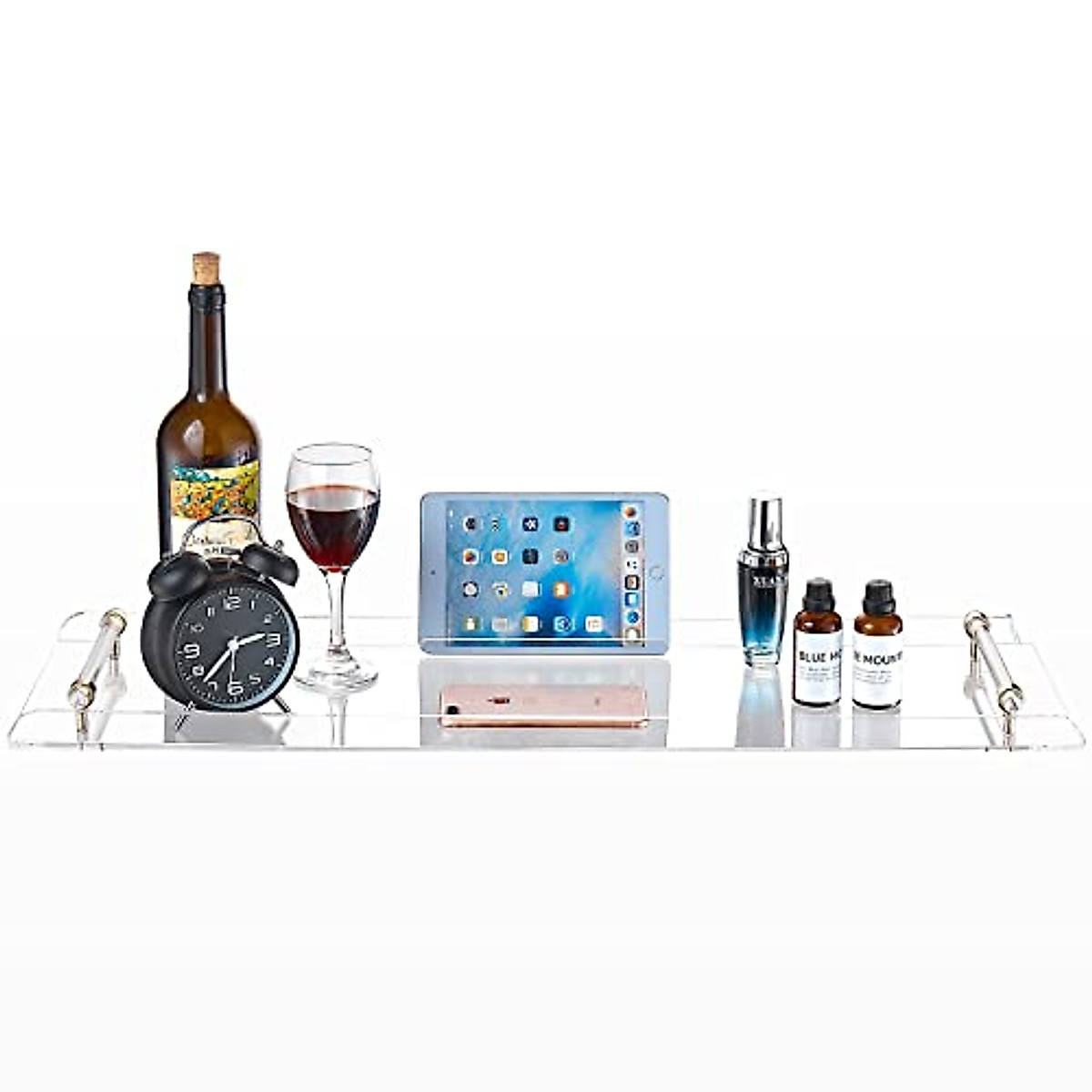 Bathtub Rack - Clear Acrylic Tray with Handles to Hold Book, Phone, Candles, Food, Wine & Tablet - Waterproof Caddy, Wide Frame, Fits Most Bath Tubs - Bathroom Accessories, Luxury Gifts for Women