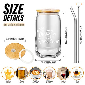 Nuanchu Birthday Glass Cups Gifts with Lid and Straw Not a Day over Fabulous Gifts 16th 21st 30th 40th 50th Birthday Decoration Clear Coffee Glass Cups for Women Coworker Employee Friend (30th)