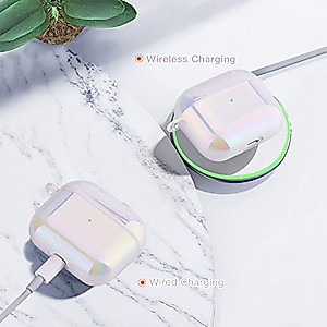 OLEBAND Airpods 3rd Generation Case with Keychain(Not for Airpods Pro),Clear Laser Colorful Hard Cover,for Apple Air pods 3 Gen Case,Gift for Women and Girls,White