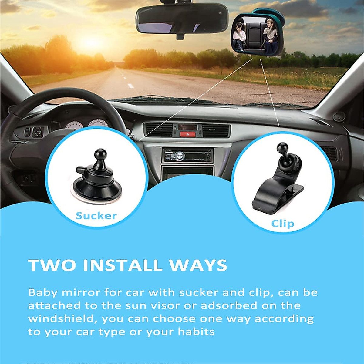 Baby Car Mirror, Universal Baby Rear View Mirror for Car Seat Backseat Mirror Rear Facing Car Seat Mirrors with Suction Cup and Clip, 360°Safety Adjustable Car Mirror for Infant, Newborn By Liangxiang