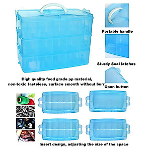 DJUNXYAN 3-Tier 30 Sections Transparent Stackable Adjustable Compartment Slot Plastic Craft Storage Box Organizer for Toy Desktop Jewelry Accessory Drawer Or Kitchen 4 Colors 3 Sizes(Large Orange)