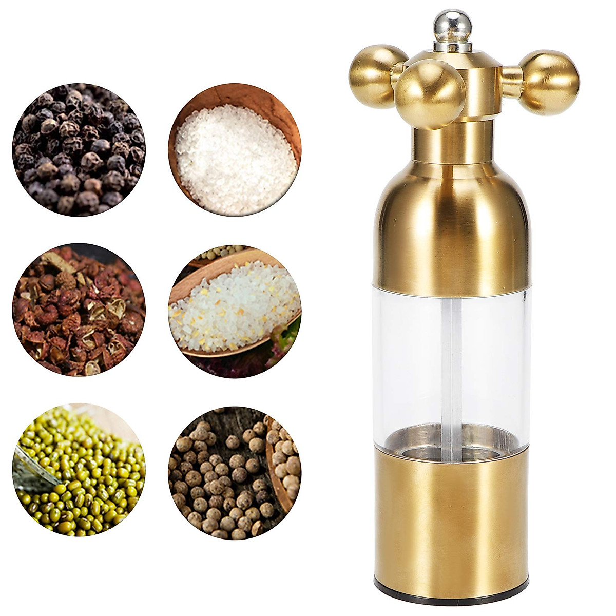 Pepper Salt Grinder Manual Spice Mill Grinder, Stainless Steel Salt And Pepper Grinder Seasoning Grinding Tool, Refillable Salt Pepper Grinder Set Kitchen Seasoning Kit Elegant Salt Pepper(Gold)