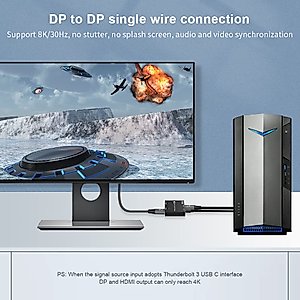 HEZOOMS DisplayPort to DisplayPort HDMI-Compatible Splitter Adapter MST SST Mode 8K@30Hz 4K@120Hz 1 in 2 Out Directional DP1.4 Splitter Dual Monitor for DP and HD Multi Screen simultaneous displays