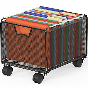 SimpleHouseware Stackable Mesh Hanging File Organizer with Wheels, Black