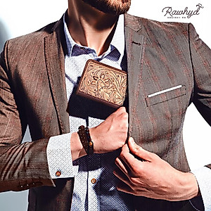 Mens Tooled Leather Wallet – RFID-Blocking Long Wallets for Men - Full Grain Leather Cowboy Wallets for Men – Floral Tooled Mens Western Wallets w/ Credit Card Sleeves - Country Western Gifts for Men