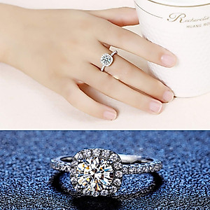 FANCIME White Gold Plated Sterling Silver Halo Setting D-E Color Moissanite Simulated Diamond Engagement Ring For Women, 1/2 Carat SIZE 7