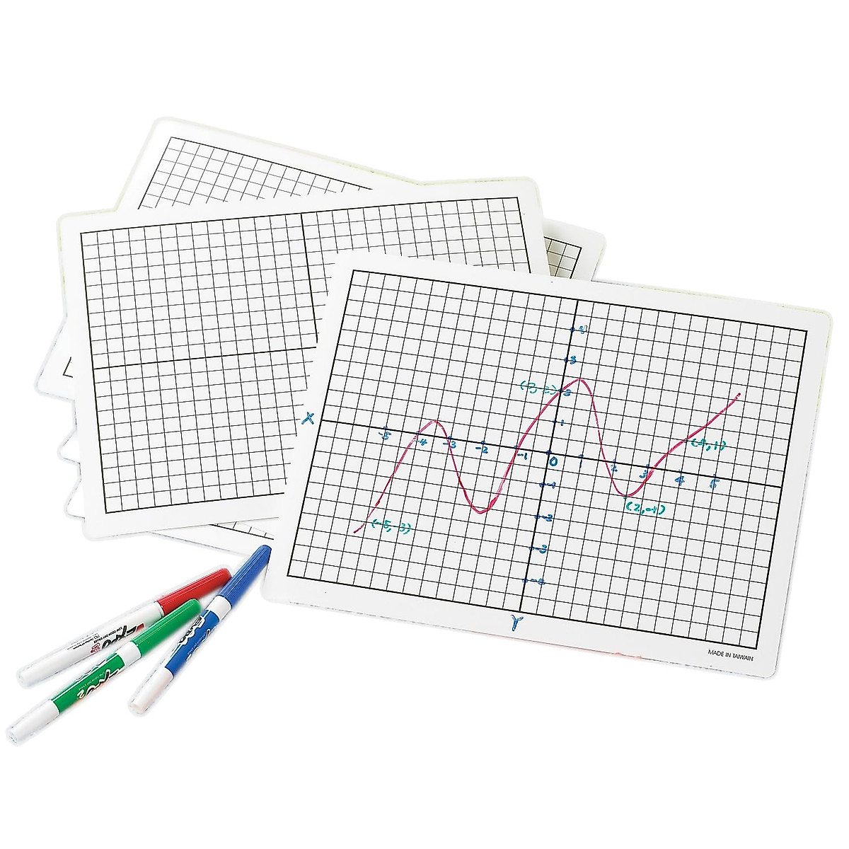 Didax Educational Resources Board Set with X/Y Axis for Grades 3-8 Write and Wipe Coordinate Mats-Set of 10, 9 x 12 Inches, Black/White