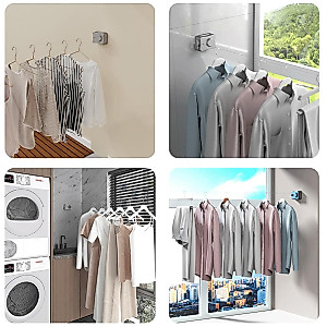 WaWacomp Retractable Clothesline Indoor Clothes Line for Hanging Dry and Wet Clothes on Heavy Duty Outdoor Clothing Lines 16.7 ft (White)