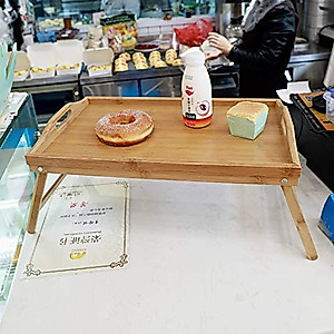 Folding Bamboo Serving Tray with Handles - Wood Table Trays for Eating Food - Portable, Breakfast, Dinner or Snack at Home (Bed, Couch, Chair) - TV Tray - Lap Desk for Laptop - Large and Roomy