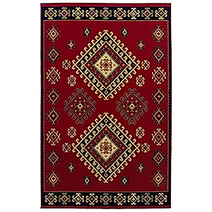 SUPERIOR Indoor Small Area Rug with Jute Backing, Bohemian Geometric Rugs for Home, Bedroom, Living Room, Kitchen, Entryway, Office, Southwestern Floor Decor, Santa Fe Collection, 4' x 6', Red
