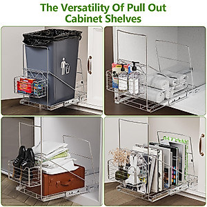 Beinline Pull Out Trash Can Under Cabinet with Removable Front Basket for Garbage Bag Storage, Cabinet Trash Can Pull Out Kit, Under Sink Trash Can Pull Out for 7-11 Gallon Trash Can(Not Include Can)